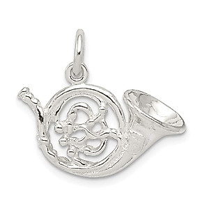 Solid 925 Sterling Silver French Horn Charm Pendant - 15mm x 20mm