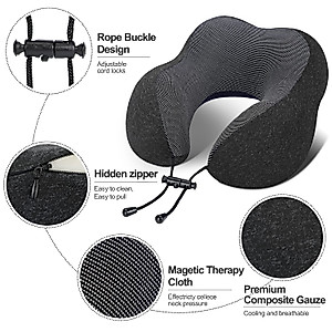 DEPAJA Neck Pillow for Travel, 100% Pure Memory Foam Soft Pillow for Airplane Sleeping U Shaped Pillow for Head, Chin Support, Rest Pillow for Flights, Office, Car & Home Recliner (Black)