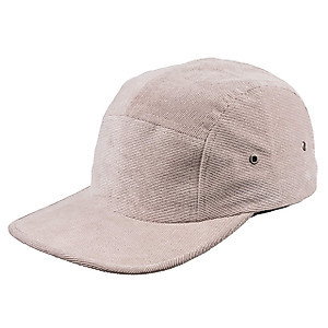 FLVFF 5 Panel Hat for Men Women Flat Brim Baseball Cap Urban Street Camper Hats (F1) (Beige Corduroy)
