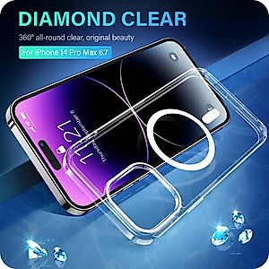 Meifigno Clear Magnetic Case Designed for iPhone 14 Pro Max, [Military Grade Protection & Compatible with MagSafe], Hard PC with Soft Edges, Designed for iPhone 14 Pro Max 6.7"-Crystal Clear