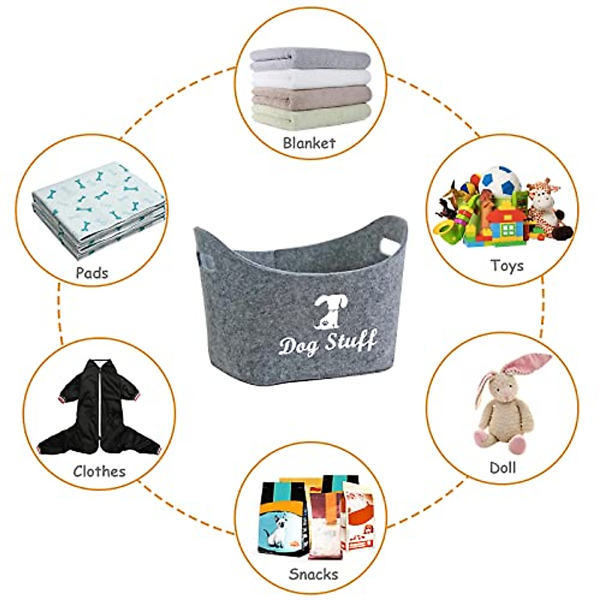 Geyecete Soft felt Pet Toy Bin Dog Toys Storage Bins - with Handles, Pet supplies storage Basket/Bin Kids Toy Chest Storage Trunk (Grey)