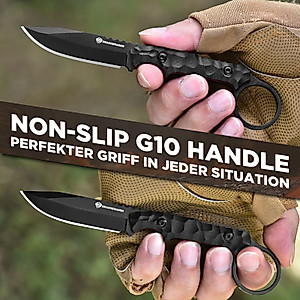 DRACHENADER EDC Fixed Blade Knife with Sheath 7.08" Small Horizontal Carry Knife with Kydex Sheath, Full Tang 5Cr13mov Stainless Steel, Black, Men Gifts for Birthday, Christmas, Father's Day