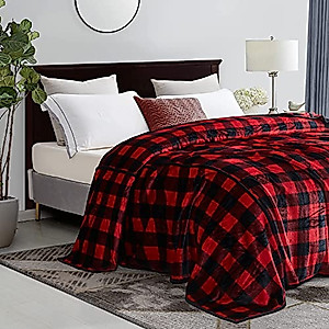 Extra Large Blanket 120 x 120 Inches Lightweight Soft Smooth Big Red Plaid Flannel Blanket 10' x 10' for Bed Large Blanket Christmas Blanket Gift for Family…