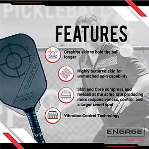 Engage Pursuit MX Graphite Pickleball Paddle – Rough Texture for Long Lasting Spin – Responsive Core for Control and Feel – Standard Grip, Standard Weight (7.9-8.3 oz) - USAP Approved