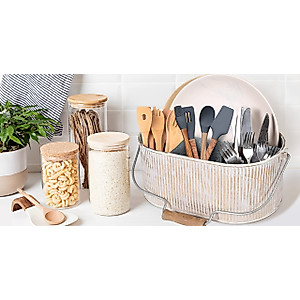 Galvanized Metal Caddy with 4 Compartments, Kitchen Utensil Holder, Metal Caddy, Picnic Caddy, Rustic Farmhouse Galvanized, Multipurpose Storage Bin, Metal Garden Planters- Hammered - Antique Grey