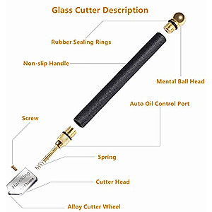 Glass Cutter Kit with Cutting Oil, 2mm-20mm Professional Cutting Head, Aotomatic Pencil Oil Feed Carbide Tip Glass Cutter Tool for Thick Glass Mosaic and Tile