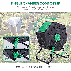 F2C 18.5 Gallon Compost Tumbler All-Season Outdoor BPA Free Large Composter Bin w/ 2 Sliding Doors and Solid Steel Frame (18.5 Gallon)