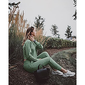 ZESICA Women's Long Sleeve Crop Top and Pants Pajama Sets 2 Piece Jogger Long Sleepwear Loungewear Pjs Sets,Green,Large