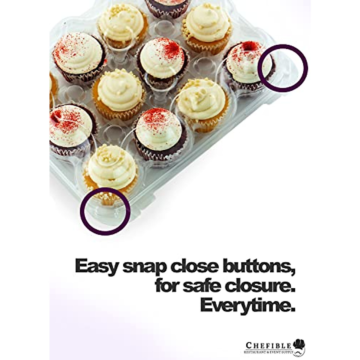 Chefible Premium Plastic Disposable 12 Cupcake Carrier Container Box, High Dome, Extra Sturdy For Easy Transport! 4 Pack
