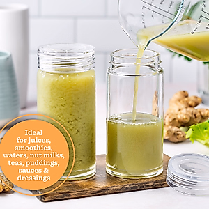 Glass Water Bottles - 4 Pack Wide Mouth Juice Bottles with Clear Lids for Juicing, Smoothies, Fruit Water, Teas, Beverage Storage (10 oz)