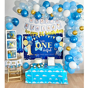 Baby Boy 1st Birthday Decorations Supplies, 1st Birthday Boy Decorations, Baby First Birthday Decorations for Boy, First Birthday Balloon Boxes, Backdrop, High Chair Banner, Crown, Photo Banner