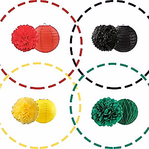 Black History Month Decorations Black History Month Celebration Decorations Black Red Green Yellow Tissue Pom Poms Lanterns Honeycomb Balls African American Juneteenth Decorations by HappyField