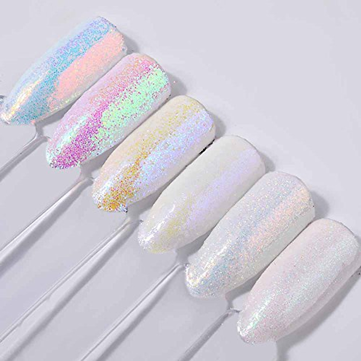 6 Pcs Pearl Nail Powder Set, Neon Rainbow Holographic Ice Transparent Aurora Nail Powder, Chrome Iridescent Pigment Pearlescent High Gloss Nail Art Glitter