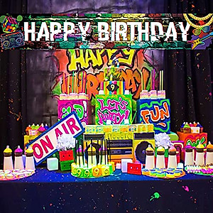 MEFENG 80's 90's Birthday Hip Hop Theme Happy Birthday Backdrop Radio Fashion Colorful Birthday Decorations -9.8x1.6 ft.