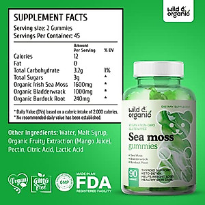 Wild & Organic Sea Moss Gummies Bundle - Superfood Wildcrafted Seamoss Gummy Vitamins for Kids & Adult - Thyroid Health, Digestive & Immune Support Supplements w/ Raw Irish Moss Bladderwrack - 2 Pack