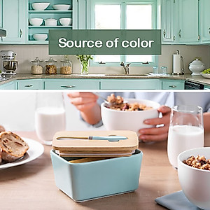 DOWAN Large Butter Dish with Knife - Butter Keeper Container with Lid, High- quality Silicone Sealing Butter Dishes Perfect for 2 Sticks of Butter West or East Coast Butter, Blue