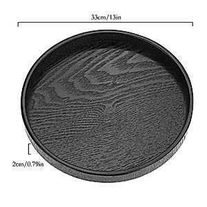 Rive Round Solid Wood Serving Tray, Non-Slip Tea Coffee Snack Plate Food Meals Serving Tray with Raised Edges for Home Kitchen Restaurant(13inch,Black)