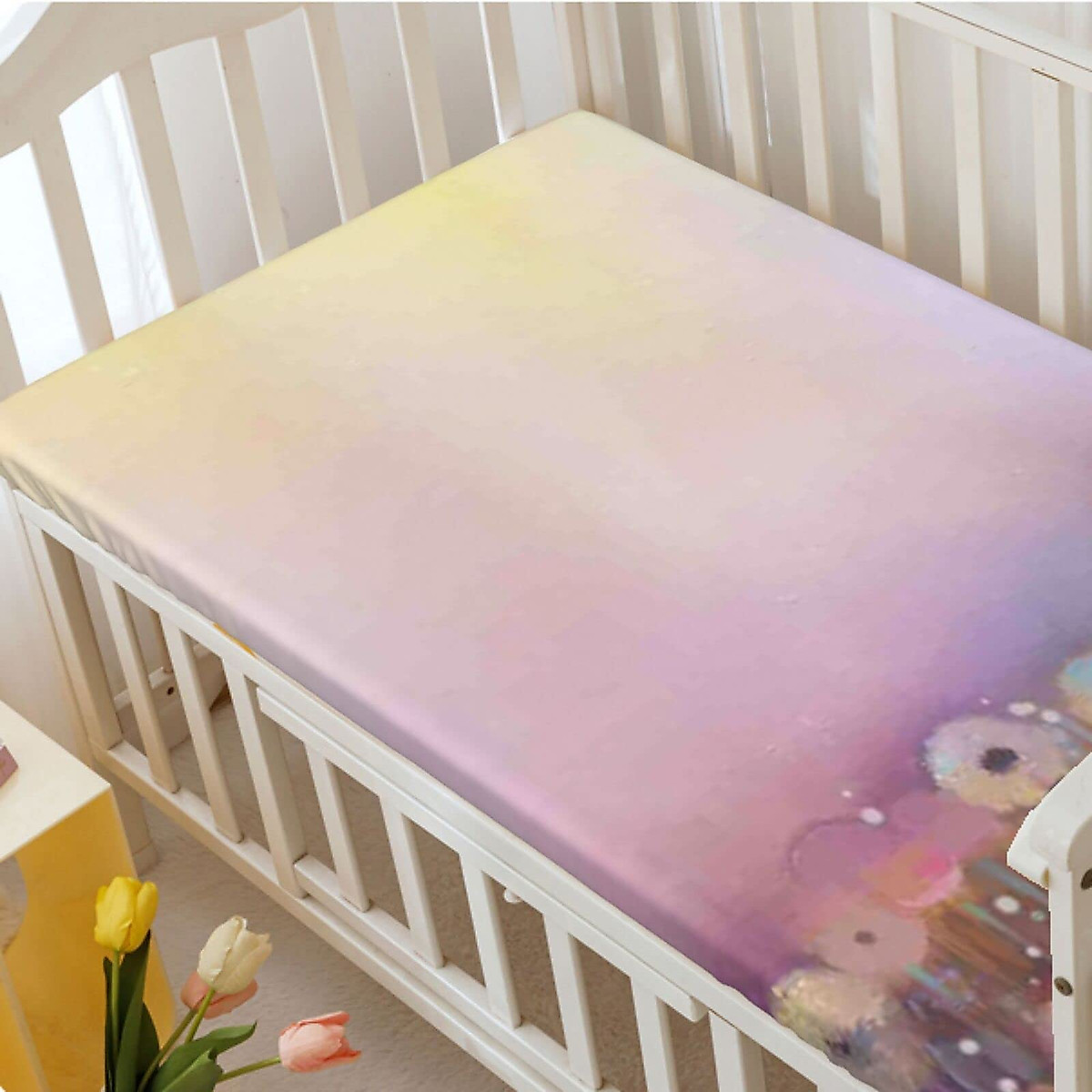 Flower Themed Fitted Crib Sheet,Standard Crib Mattress Fitted Sheet Ultra Soft Material - Baby Crib Sheets for Girl or Boy, 28“ x52“,Lilac Pink