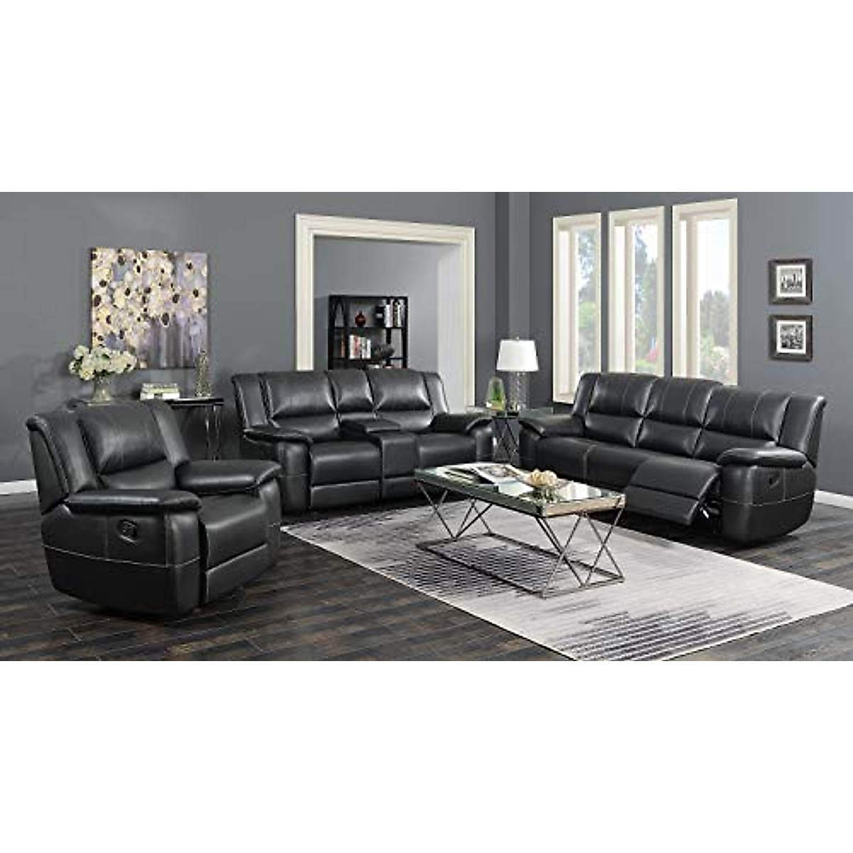 Lee Pillow Arm Motion Sofa Black