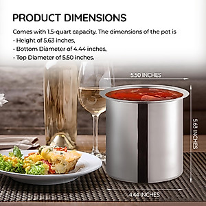 OCS Parts 1.5 Quart Bain Marie Pot | 5-5/8" x 4-7/16" Stainless Steel Pot for Warm or Cold Food, Sauces, Soups, or Organizing Cooking Utensils