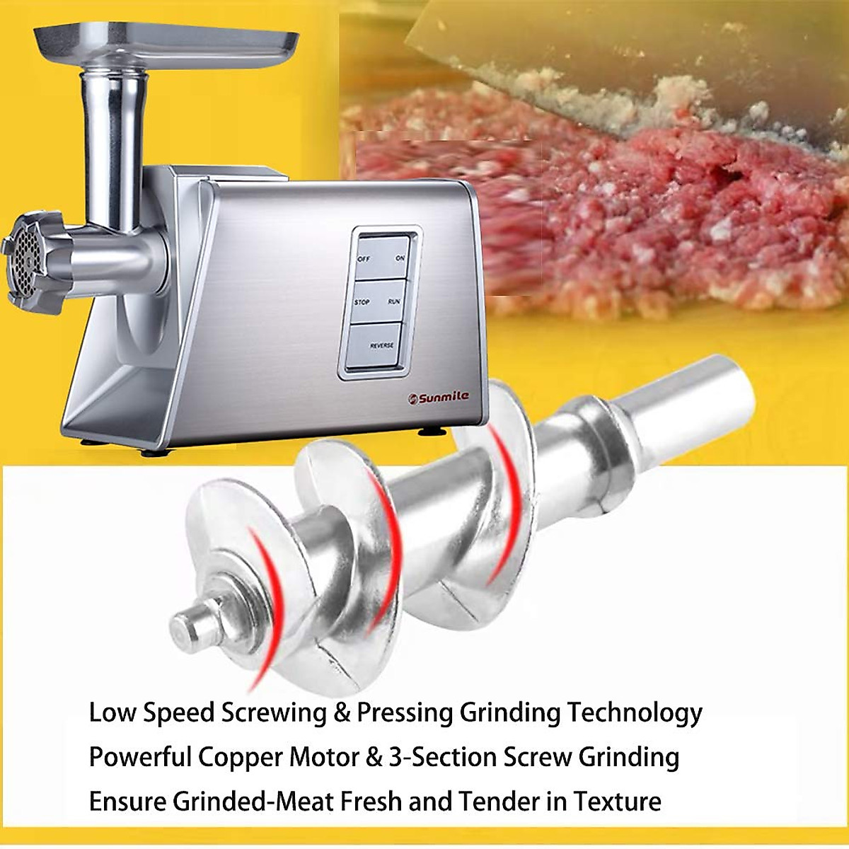 Sunmile SM-G73 Heavy Duty Electric Meat Grinder and Sausage Stuffer Maker 1000W Max with Stainless Steel Cutting Blade and 3 Cutting Plates and 1 Big Sausage Stuff, ETL Certificated