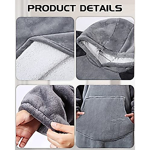 dgdgbaby Oversized Hoodie Wearable Blanket, Microfiber and Sherpa Wearable Blanket Sweatshirt Fleece Wearable Blanket with Giant Pocket for Women Men Teens (Dark Grey)