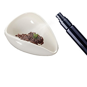 YAFIYGI Coffee Bean Dosing Cup with Coffee Bean Spritzer Measuring and Weighing Bowl White Ceramic Coffee Bean Container Cha He Tray Espresso Cupping Container Dispenser Loose Tea Flower Petals Tea
