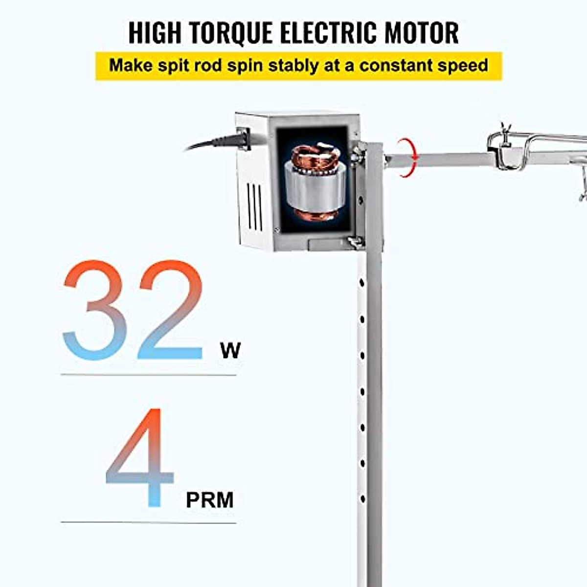 VBENLEM 46'' Electric BBQ Rotisserie Grill Kit，Max Capacity 90 LB ,Automatic 32W Motor and Height Adjustable Stainless Steel Roaster Stand for Pig Rotisserie Hog Lamb Outdoor Party Campfire Barbecue