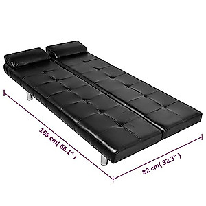 vidaXL Sofa Bed, Convertible Sectional Sofa Bed with Two Pillows, Adjustable Couch for Living Room, Modern Style, Artificial Leather Adjustable Black