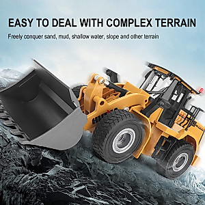 Mostop Remote Control Front Loader 9 Channel Bulldozer Toy RC Construction Vehicles Truck, 2.4Ghz Remote Control Bulldozer 4WD Shovel Loder Tractor for Boys Kids with Lights & Sounds