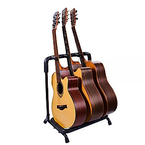 Superlative Stands Multiple Guitar Stand Rack; Foldable Display Holder for 3 Guitars; Electric Bass Stage Display Holds Up to Three Black