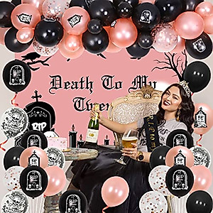 Funeral 30th Birthday Party Decorations for Women Black Rose Gold - Balloon Garland Death to My Twenties Backdrop Rip to My 20s Sash Number 30 Balloon for Funny Gothic Tombstone Skeleton Thirty Bday