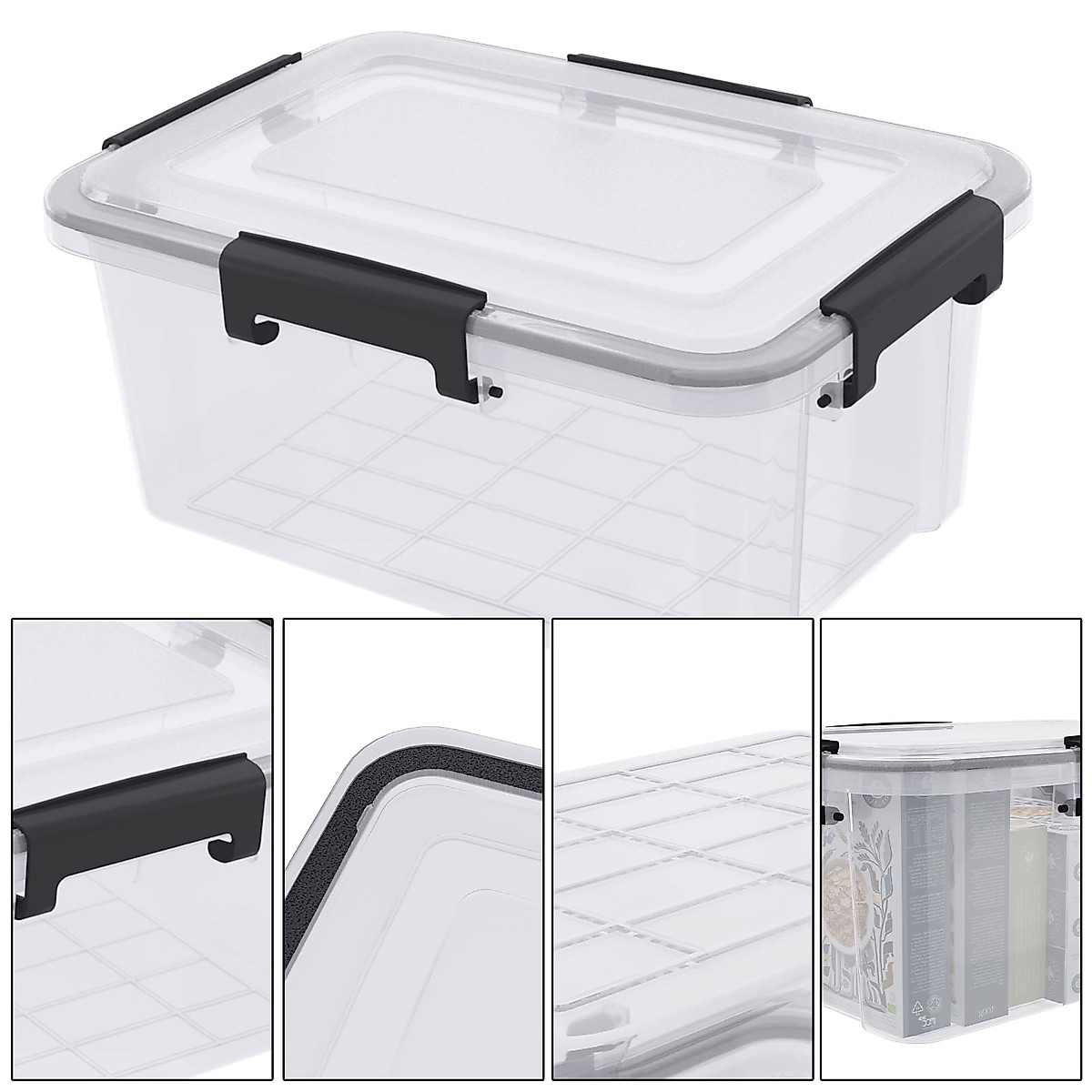 Joyeen 10 Liter Plastic Storage Conatiner, 6 Pack Clear Latch Boxes with Seal Circle/Lids