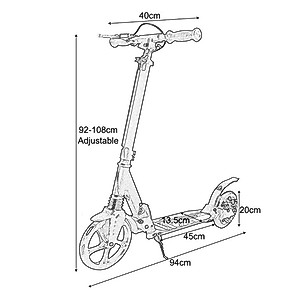 KDKDA Self-Powered Kick Scooter for Adults Teens with Two Wheels Folding Mechanism Adjustable Height Rear Brake Non-Electric Glider Scooter (Color : Black)