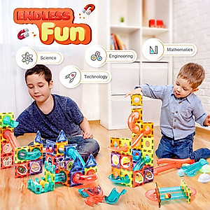 Lekebaby Magnetic Tiles Marble Run Race Track Magnet Building Block for Kids 110 Pieces STEM Learning Construction Toys Gifts for Boys Girls Age 3 and Up