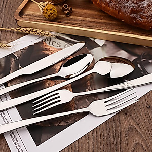 Flatware Set For 4 With Steak Knives, Uniturcky 24 Pcs 304 (18/8) Stainless Steel Silverware Cutlery Utensils Sets, Mirror Finished Forks Spoons and Knives Set, Dishwasher Safe