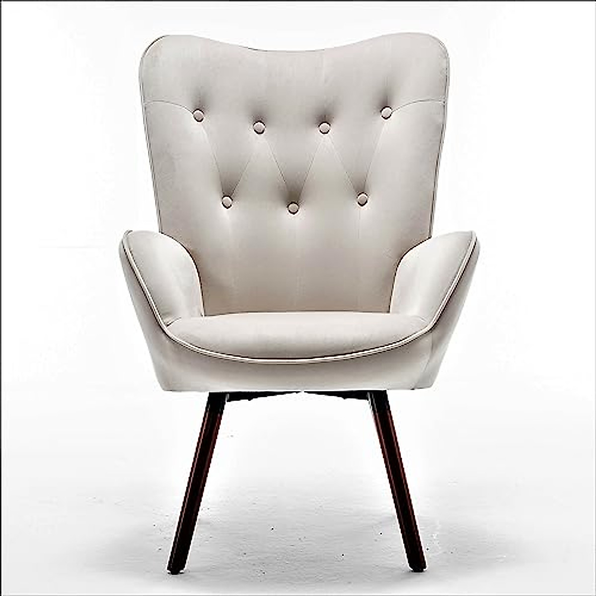 Container Furniture Direct Chic Accent Arm Chairs for Living Room, Bedroom, or Home Office, Button-Tufted Midcentury Armchair with Wingback Design and Splayed Legs, Ivory