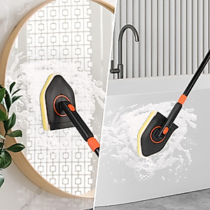 Shower Cleaning Brush, Shower Scrubber for Cleaning with Long Handle Squeegee Brush Stiff Bristles Scrub Brush for Cleaning Bathtub Shower Bathroom Kitchen Toilet Wall Glass Tub Tile Sink