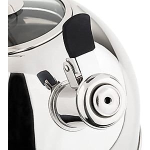 Viking Culinary 3-Ply Stainless Steel Whistling Tea Kettle, 2.6 Quart, Includes Tempered Glass Lid, Ergonomic Stay-Cool Handle, Works on All Cooktops including Induction, Mirror Finish