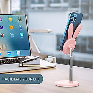 OATSBASF Cute Phone Stand, Adjustable Bunny Phone Stand for Desk, Thick Case Friendly Phone Holder Stand, Compatible with iPhone, Kindle, iPad, Switch, Tablets, All Phones (Pink)
