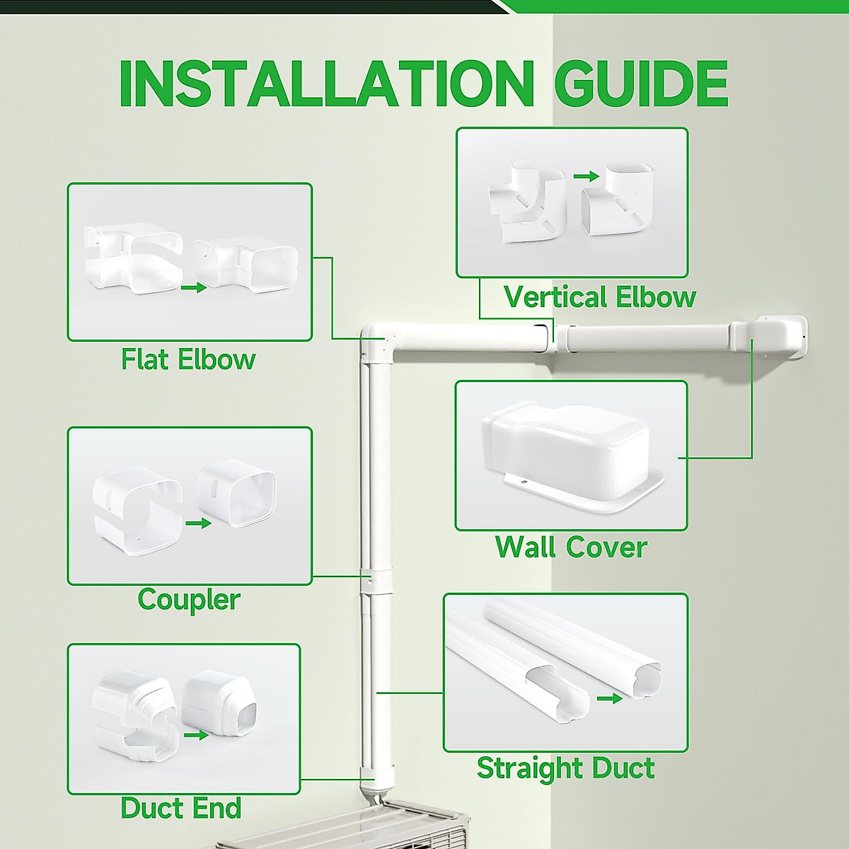 Cestluck 4'' 14 Ft Mini Split Line Set Cover, PVC & PP Line Cover Set Universal for Mini Split AC & Central AC