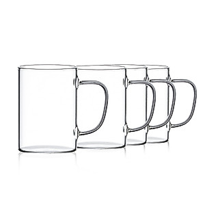 Red Rocks Espresso Cups – Set of 4 Espresso Glass Cups with Handles – 4oz Clear Coffee Cups – Clear Glass Coffee Mugs for Hot Beverages, Espresso, Tea – Lead-Free Borosilicate Glass Cups Set