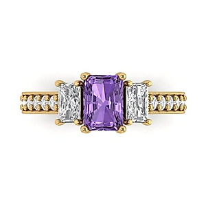 Clara Pucci 1.82 ct Emerald Cut Solitaire 3 stone Accent Created Alexandrite Engagement Anniversary Bridal Ring 18K Yellow Gold 6.75