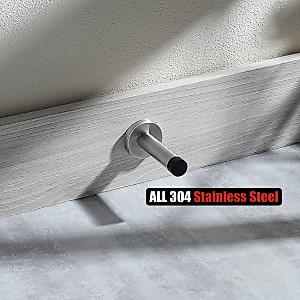 JQK Door Stopper, 304 Stainless Steel Thicken 1mm Sound Dampening Door Stop Bumper Wall Protetor 2 Pack, Brushed, DSB5-BN-P2