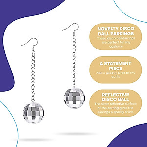 Disco Ball Earrings,Disco Ball Earrings for Women,60's or 70's Disco Ball Earrings for Women,Silver Mirror Ball Earrings,Dance Party Costume Accessories