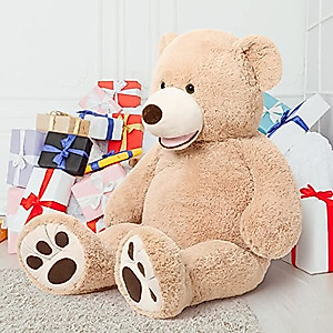 DOLDOA 4.3ft Big Teddy Bear Stuffed Animals with Footprints, Life Size Teddy Bear Plush for Girlfriend 51 inch, Light Brown