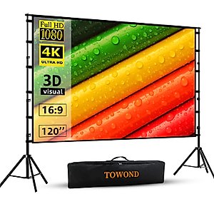 Projector Screen and Stand, Towond 120 inch Portable Projector Screen Outdoor Projector Screen 16:9 4K HD Rear Front Movie Screen with Carry Bag Wrinkle-Free Design for Home Theater Backyard Cinema
