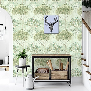 Livebor Floral Peel and Stick Wallpaper Green Floral Contact Paper 17.7inch x 118.1inch Tree Wallpaper Peel and Stick Green Floral Wallpaper for Bedroom Self Adhesive Removable Wall Paper Decorative
