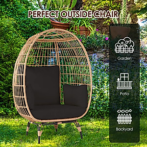 OTSUN Oversized Wicker Egg Chair: Outdoor Indoor Lounger with 4 Cushions, 440lb Capacity, Egg Basket Chair for Living Room, Backyard, Balcony, Patio, Black