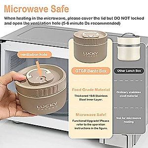 GTGR Portable Thermal Bento Lunch Box for Food 4 Separate Stackable Lunch Box with Bag & Utensils Microwave Safe 18/8 Stainless Steel Lunch Container for Adult (Khaki 68oz)